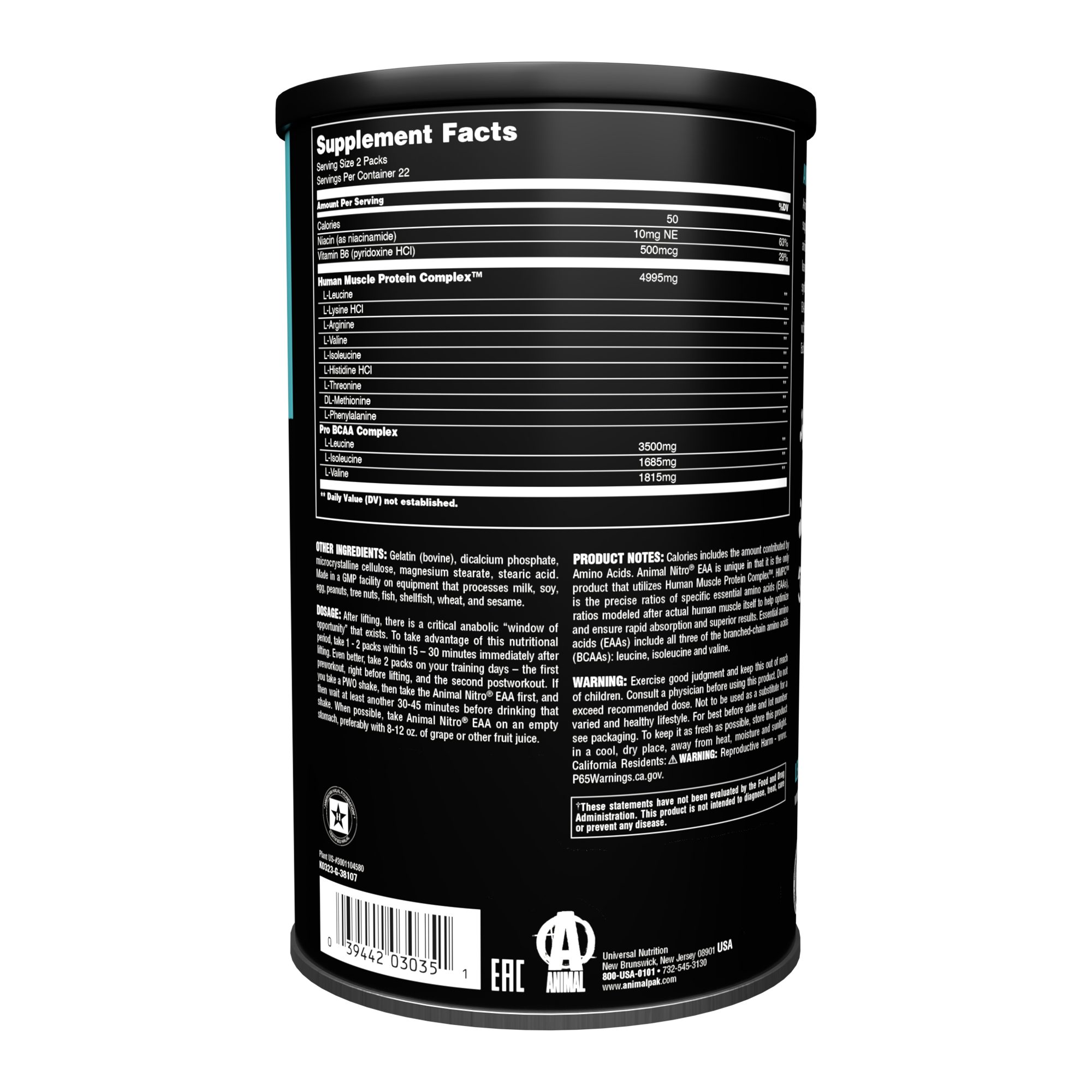 Animal Nitro Amino Acid Pill Packs: EAA BCAA Supplements – Animal Pak